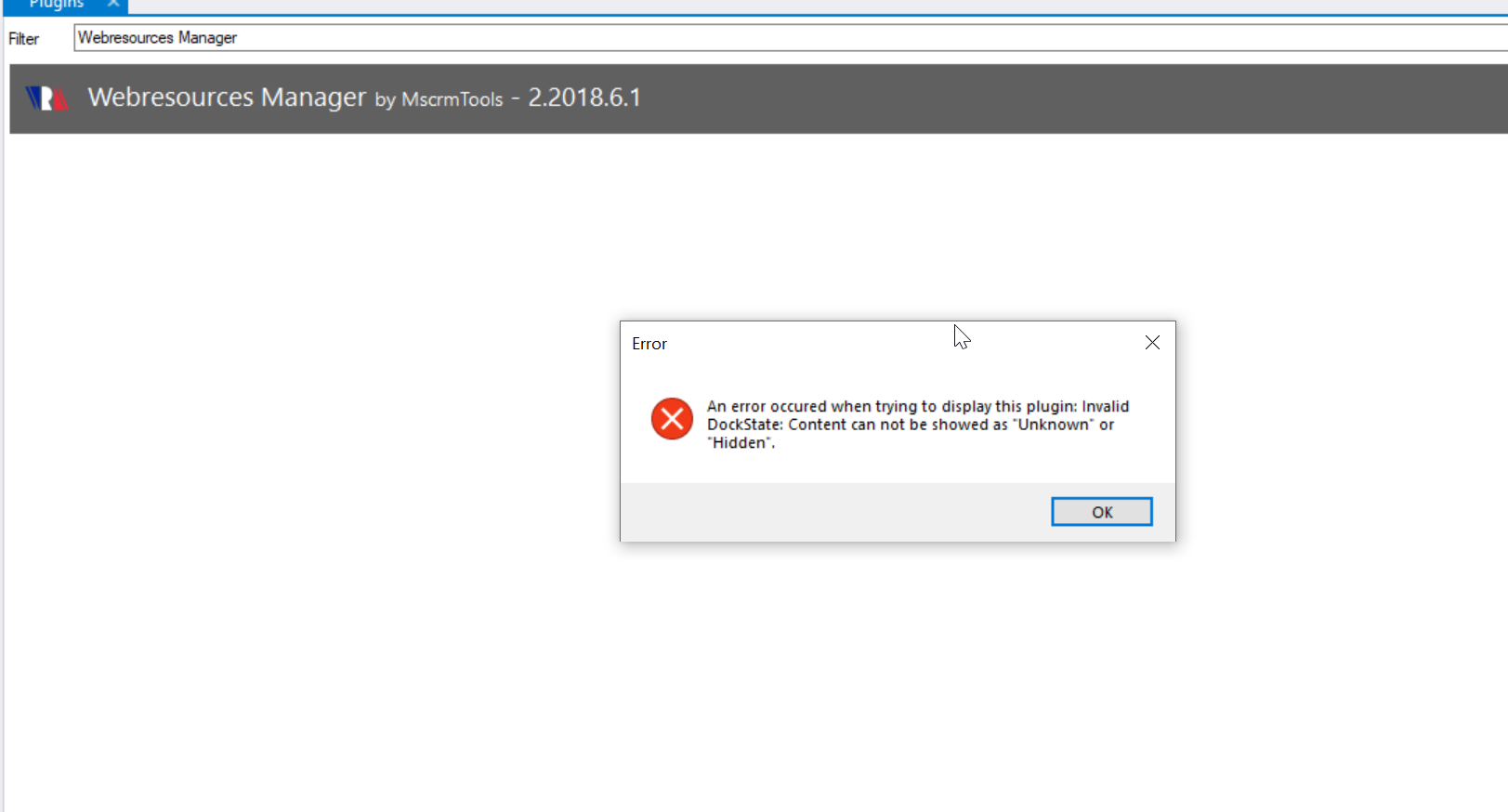 Critical: Cannot open tool · Issue #47 · MscrmTools/MsCrmTools.WebResourcesManager · GitHub