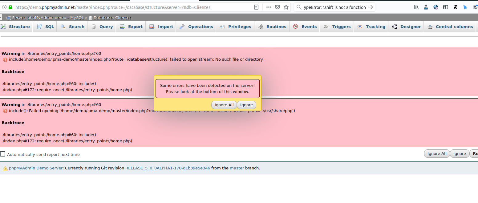 Error when using browser back button · Issue #15418 · phpmyadmin/phpmyadmin · GitHub