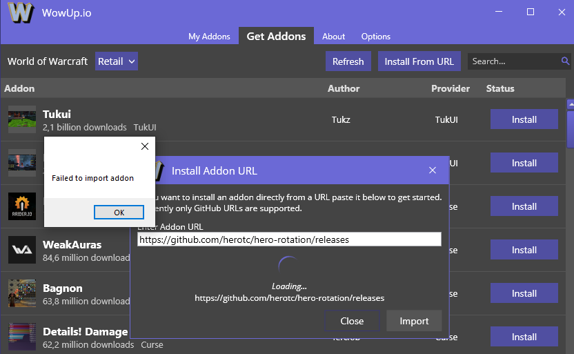 [2.x] Unable to install addon from github URL: "https://github.com/Aviana/LunaUnitFrames ...