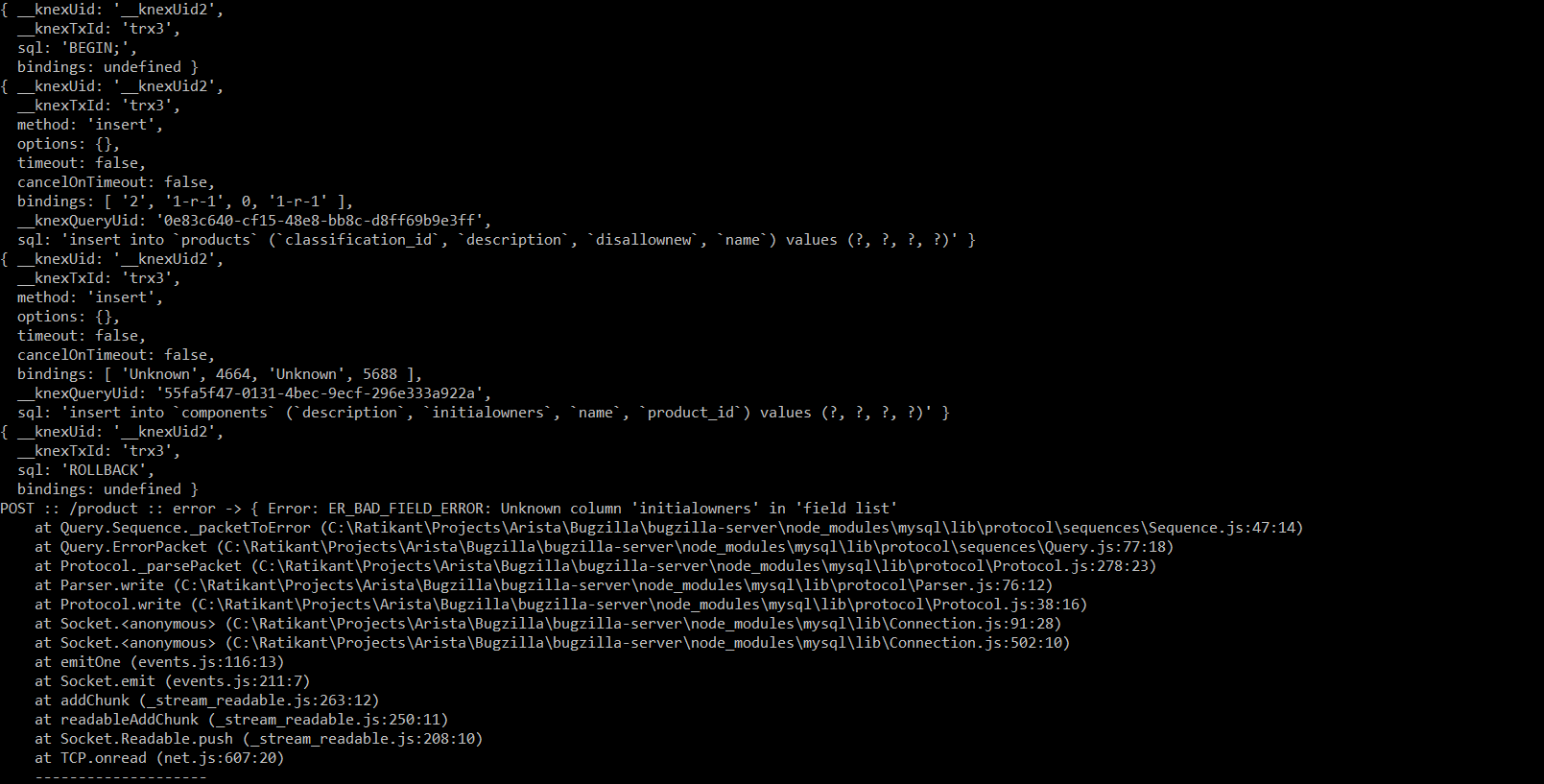 Does rollback really work? · Issue #3017 · knex/knex · GitHub