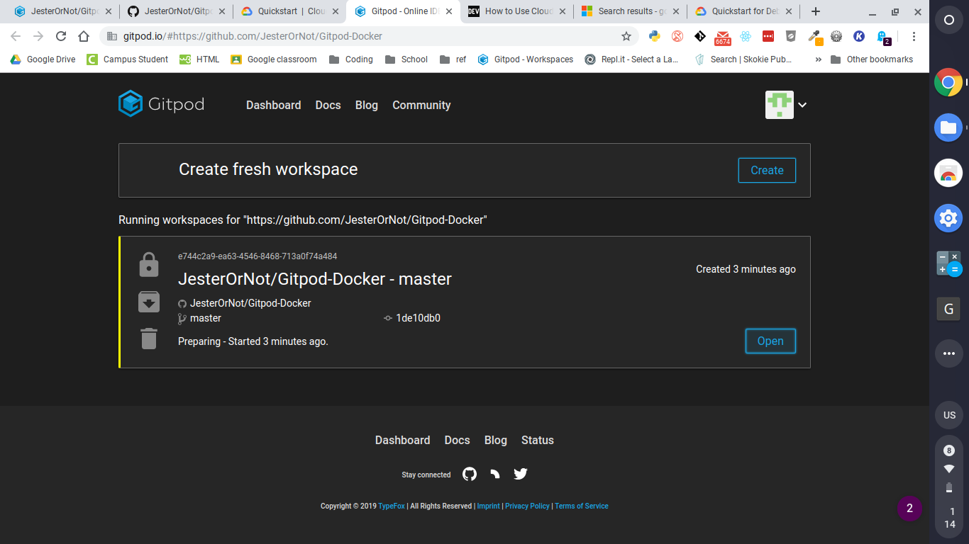 Cant Reopen Preparing Workspace · Issue 832 · Gitpod Iogitpod · Github