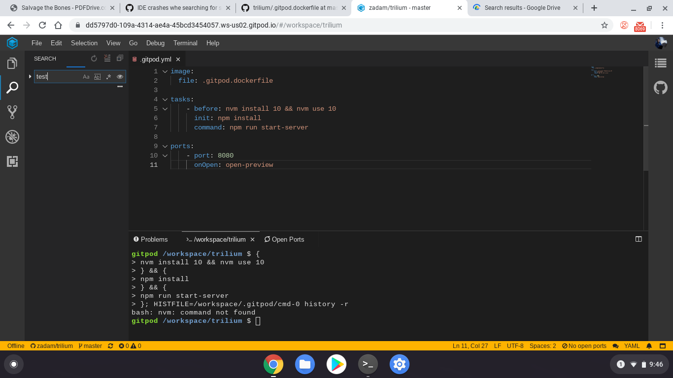 IDE crashes whe searching for something · Issue #872 · gitpod-io/gitpod · GitHub