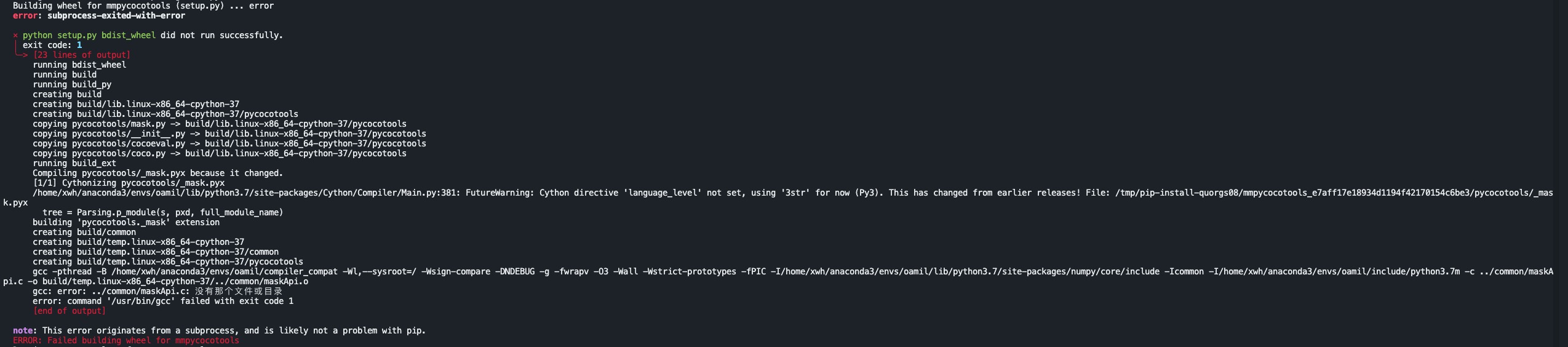 Failde building wheel for mmpycocotools · Issue #10730 · open-mmlab ...
