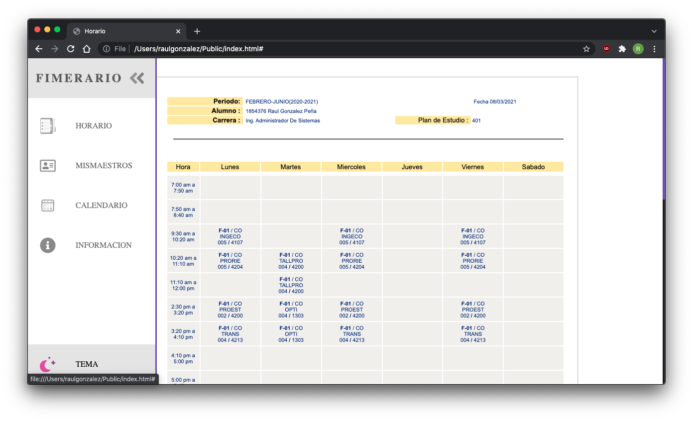 GitHub - x-Raul/Horario-Web-2021: Proyecto 2021 para visualizar horario de clases