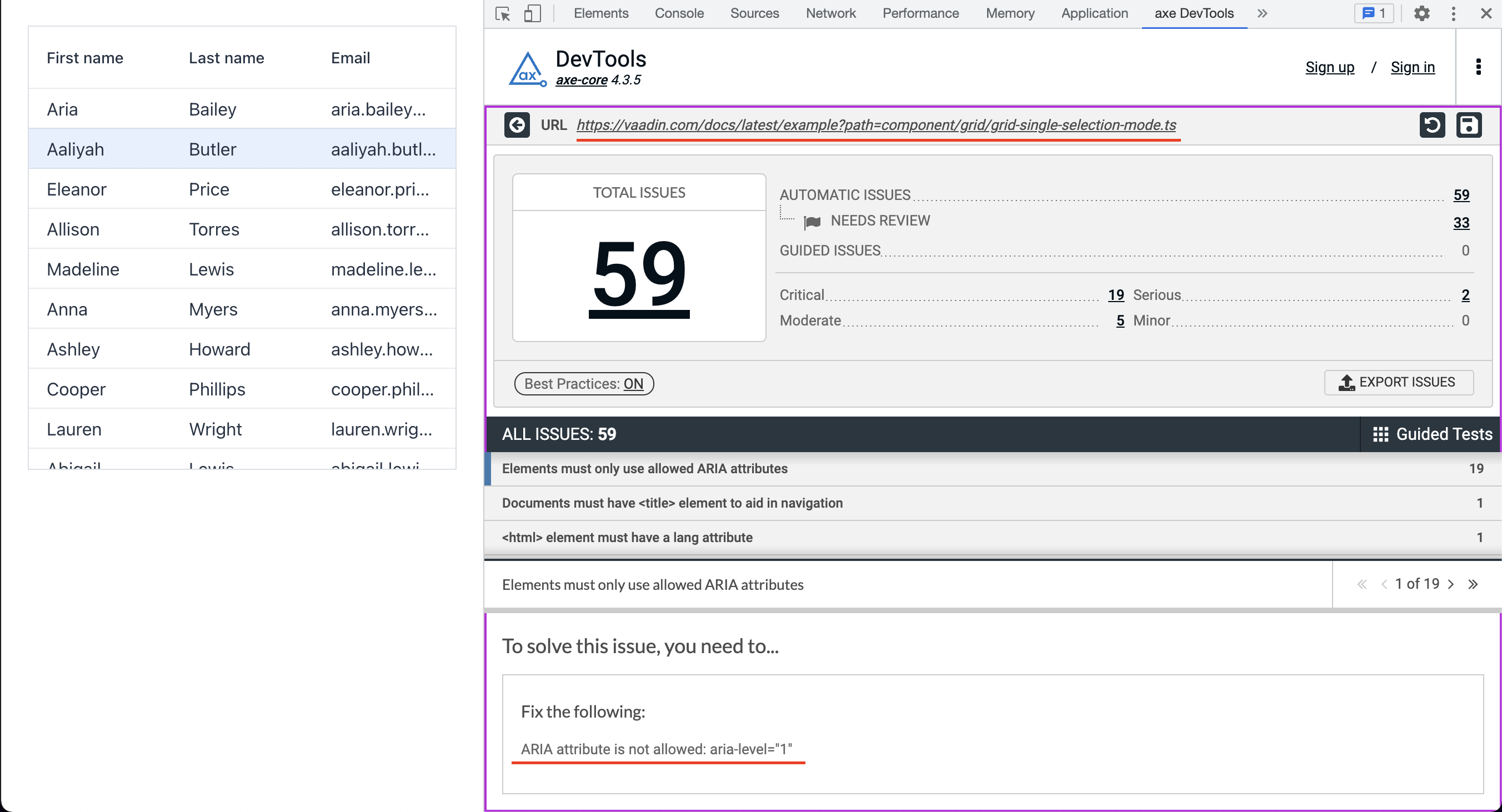 [grid]: ARIA attribute is not allowed: aria-level="1" · Issue #3180 · vaadin/web-components · GitHub