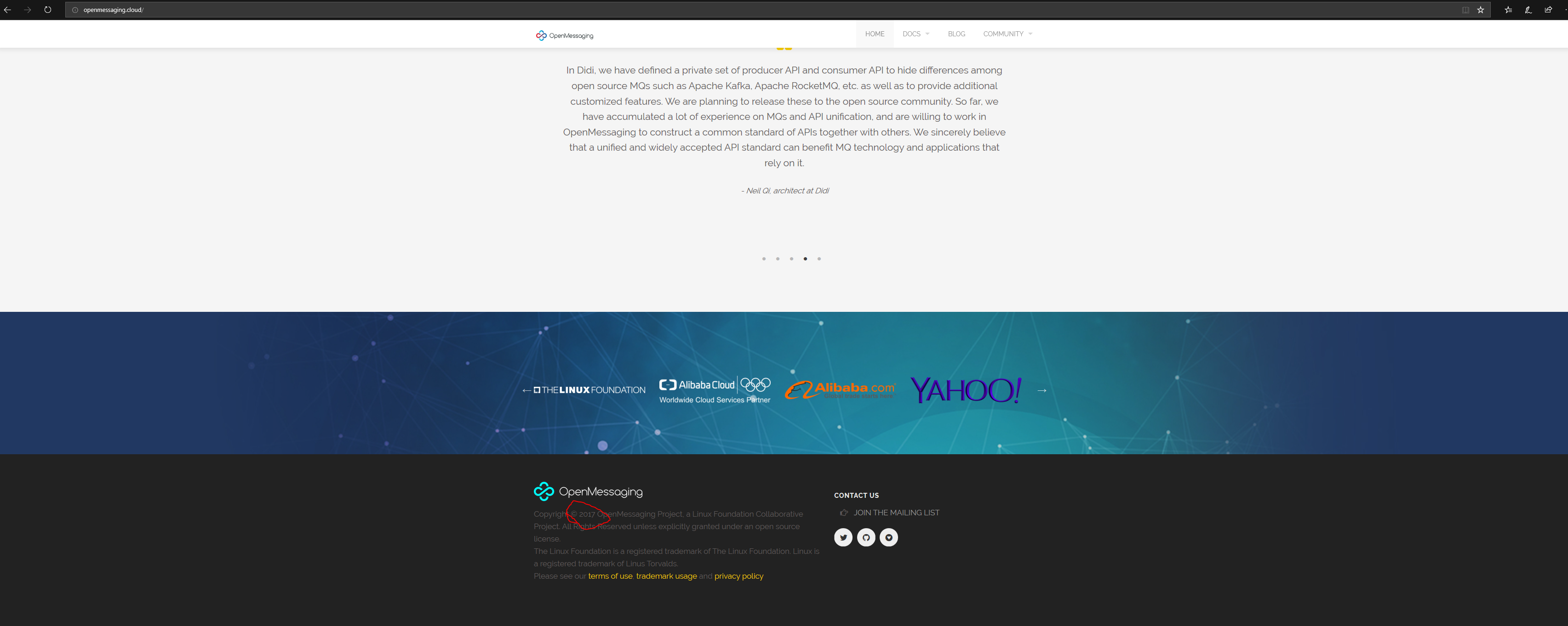 Copyright year in openmessaging.cloud footer is 2017 · Issue #8 · openmessaging/specification ...