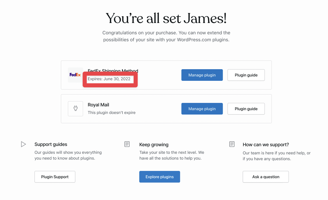 Post-Purchase page: Add expiration date · Issue #72147 · Automattic/wp-calypso · GitHub