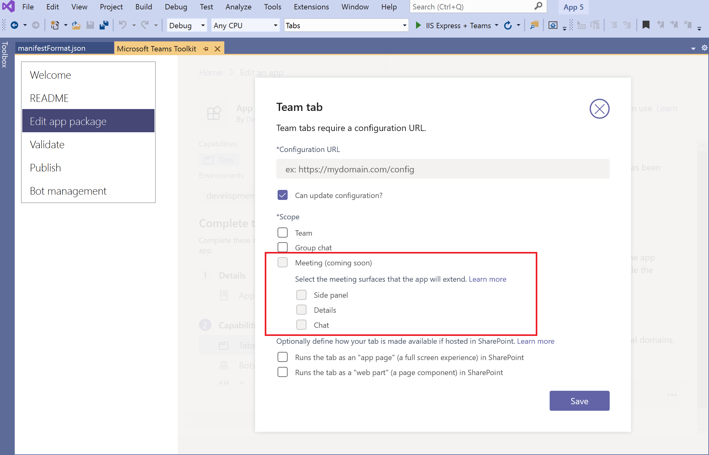 Can't create in-meeting tab with developer preview via Visual Studio ...