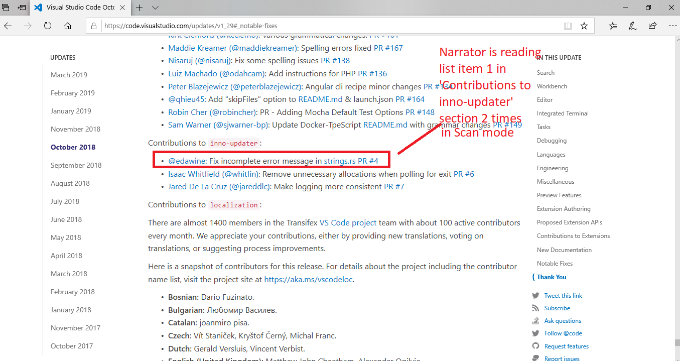 A11y_Code.Visualstudio.Com(P1)_ VS Code tips and tricks_Screenreader: Narrator is reading list ...