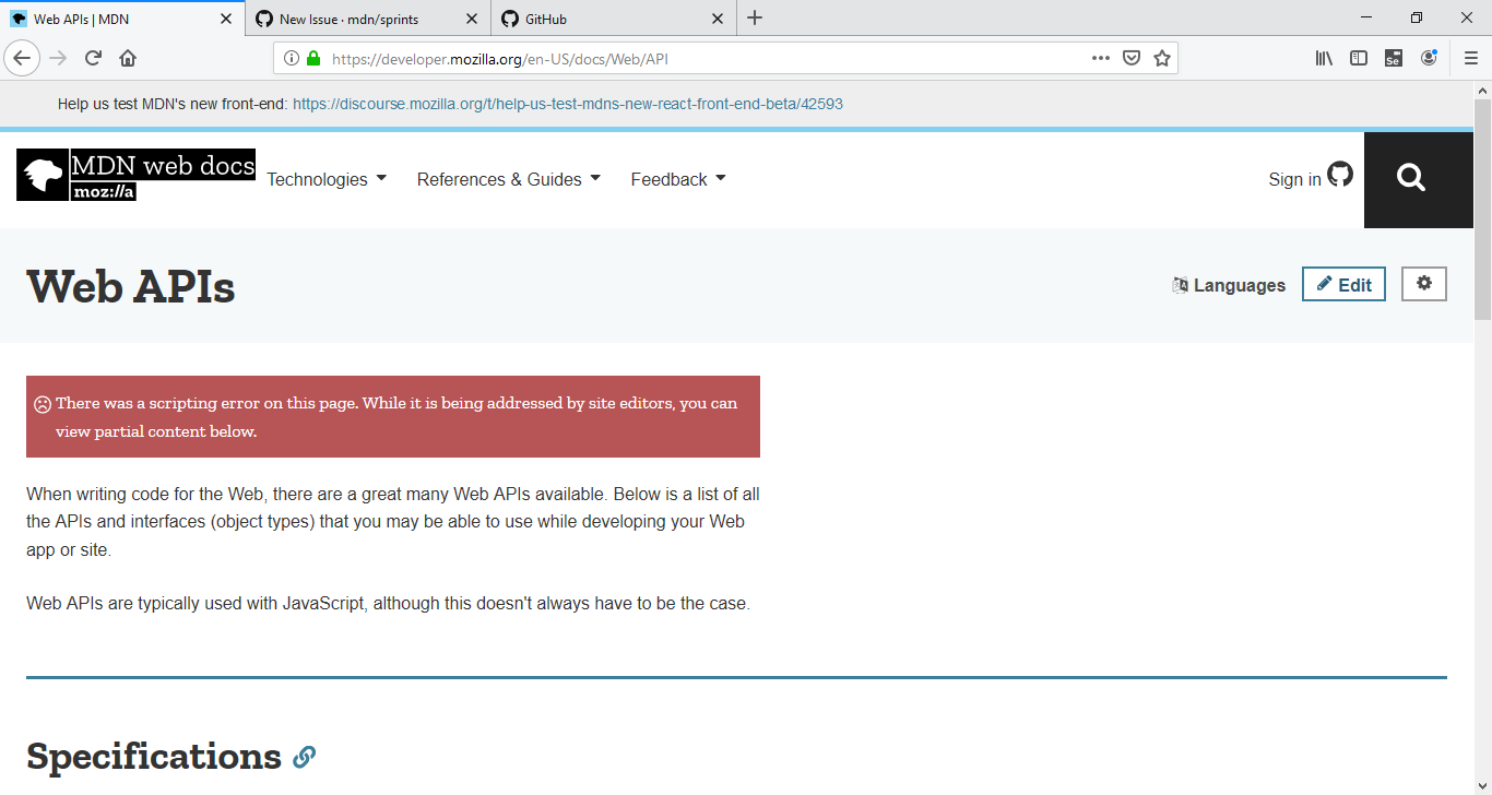 https://developer.mozilla.org/en-US/docs/MDN/Feedback · Issue #1845 · mdn/sprints · GitHub