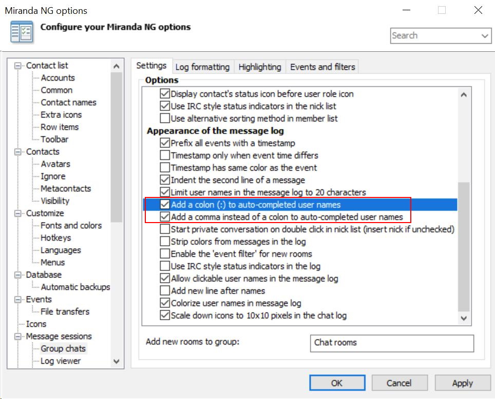 tabSRMM: сделать настройки про добавление двоеточия и запятой взаимоисключающими · Issue #3127 ...