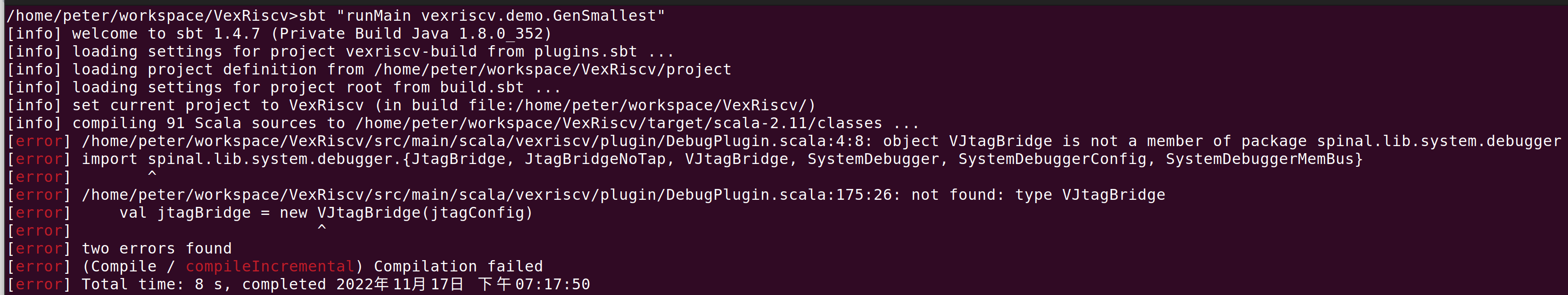 Object Vjtagbridge Is Not A Member Of Package Spinal Lib System Debugger · Issue 282