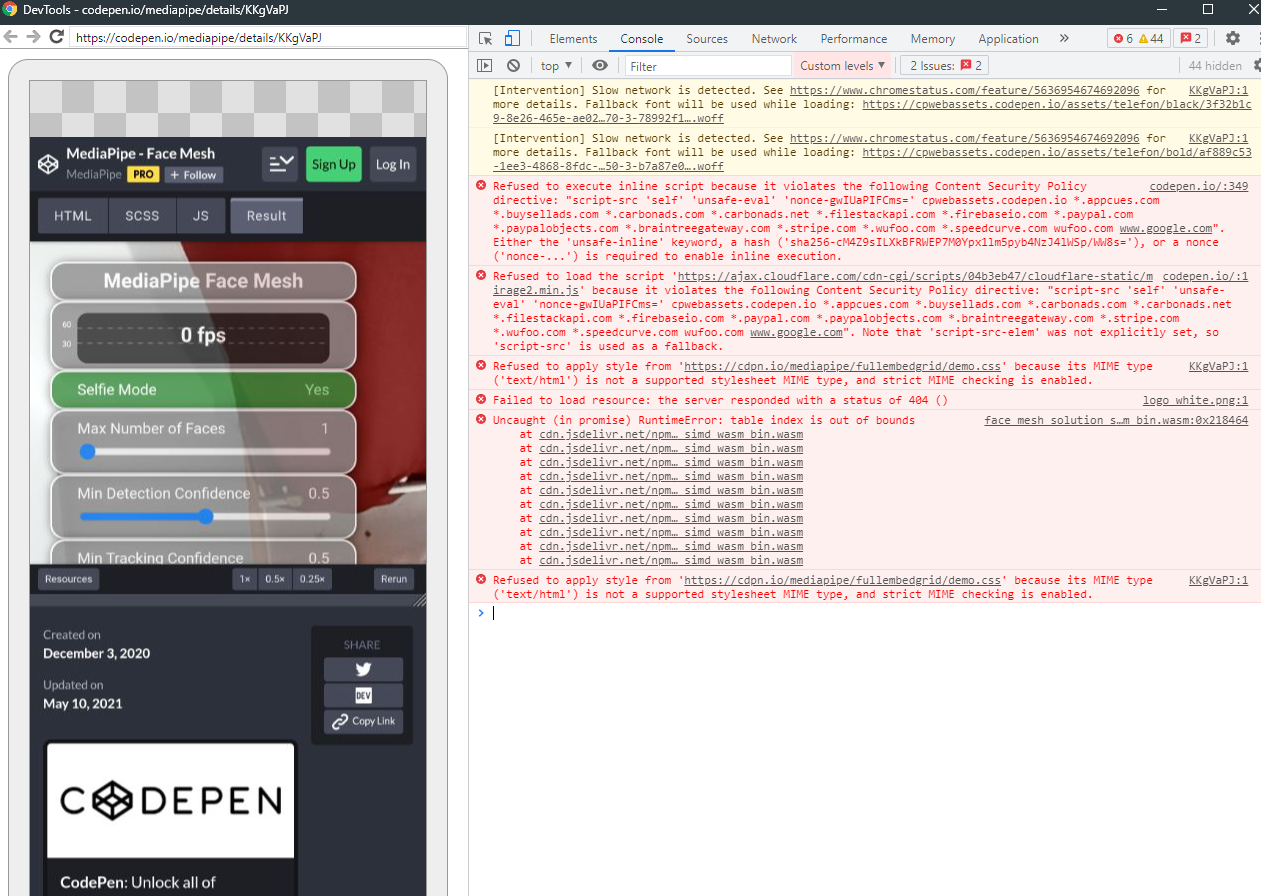Mediapipe facemesh landmarks getting bad values in Chrome Mobile · Issue #2141 · google-ai-edge ...