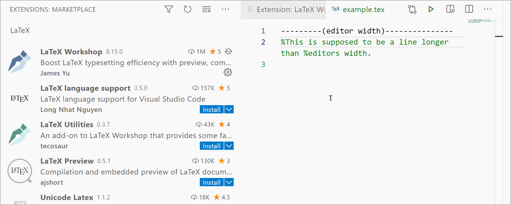 Text color marking due to comments is inconsistent with wrap lines ...