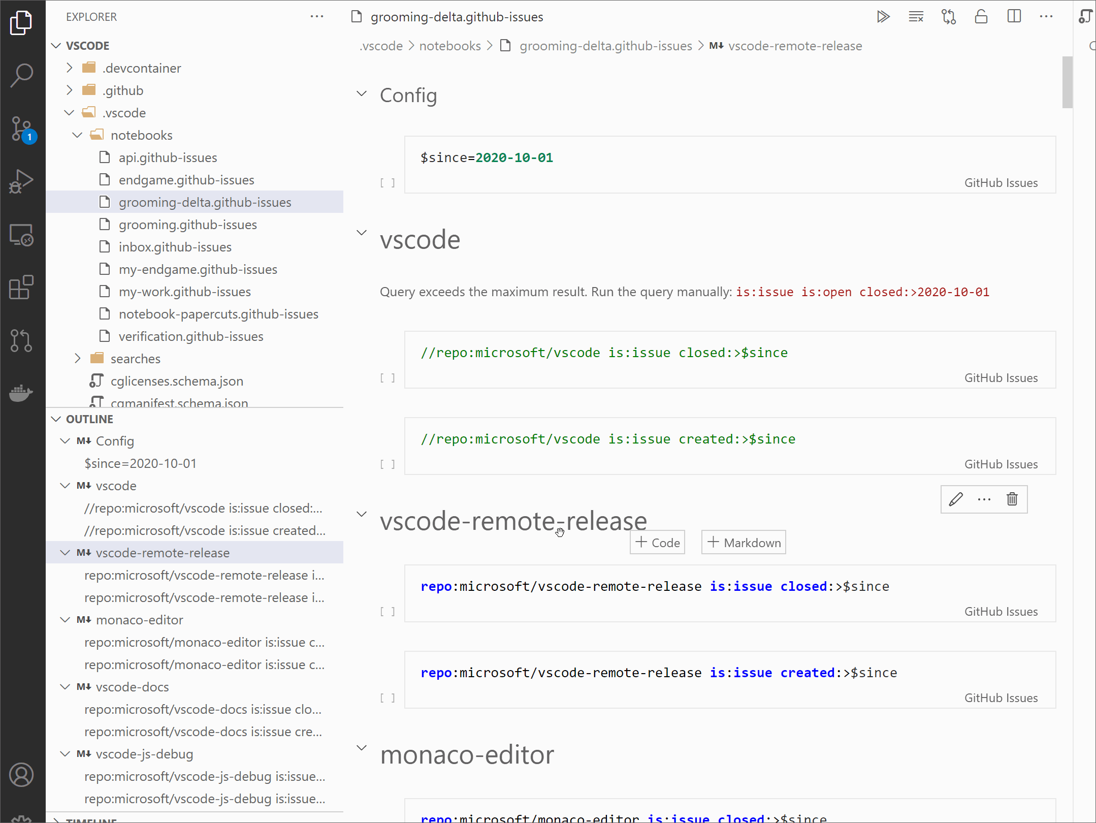 Double Clicking On Markdown Title In Explorer Outline Focuses The Notebook But Also Collapses