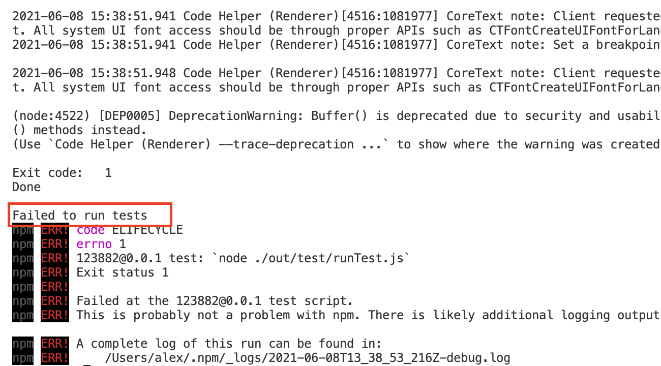 extension test runner swallows error thrown by the tests entry point (e ...