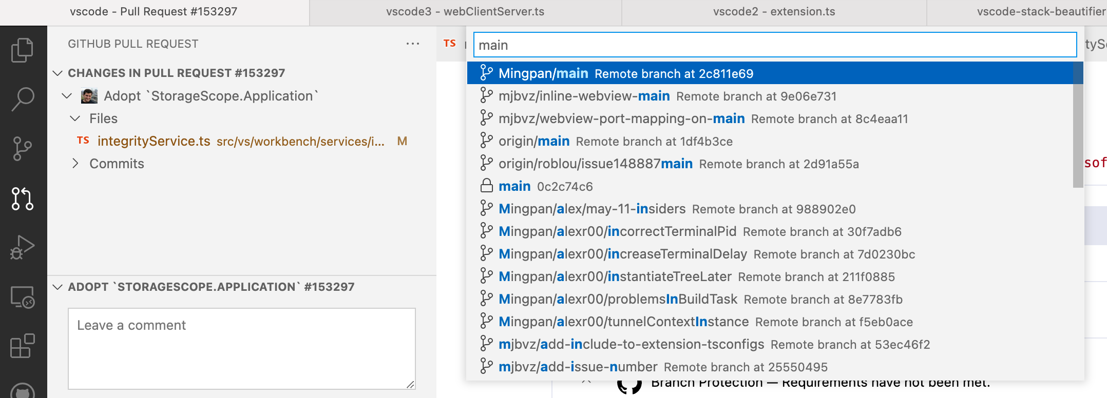 Poor sort order in filtered branch selector causing leaving a PR to be difficult · Issue #153299 ...