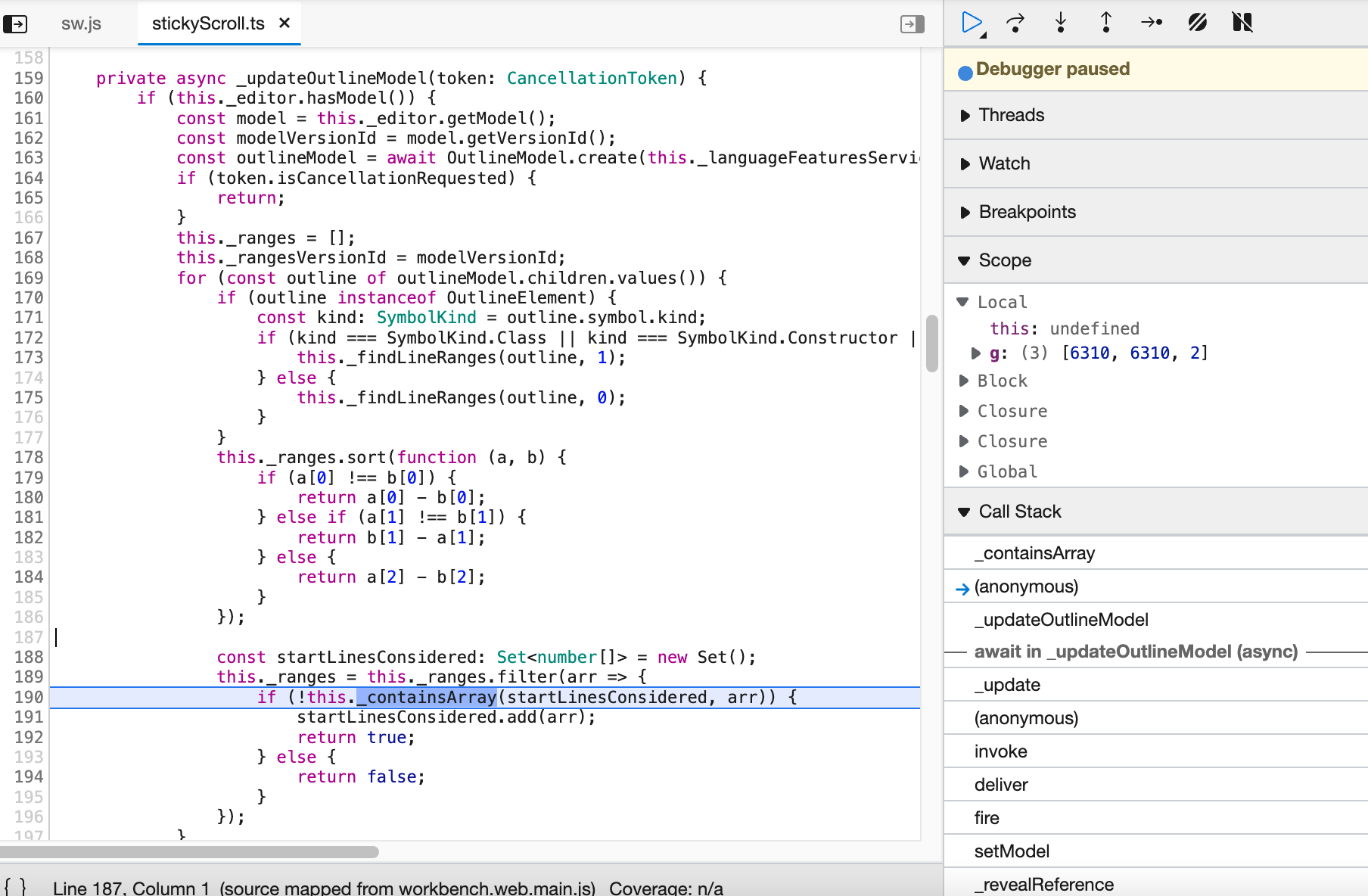 Editor freezes when open `lib.dom.d.ts` with sticky scroll enabled ...