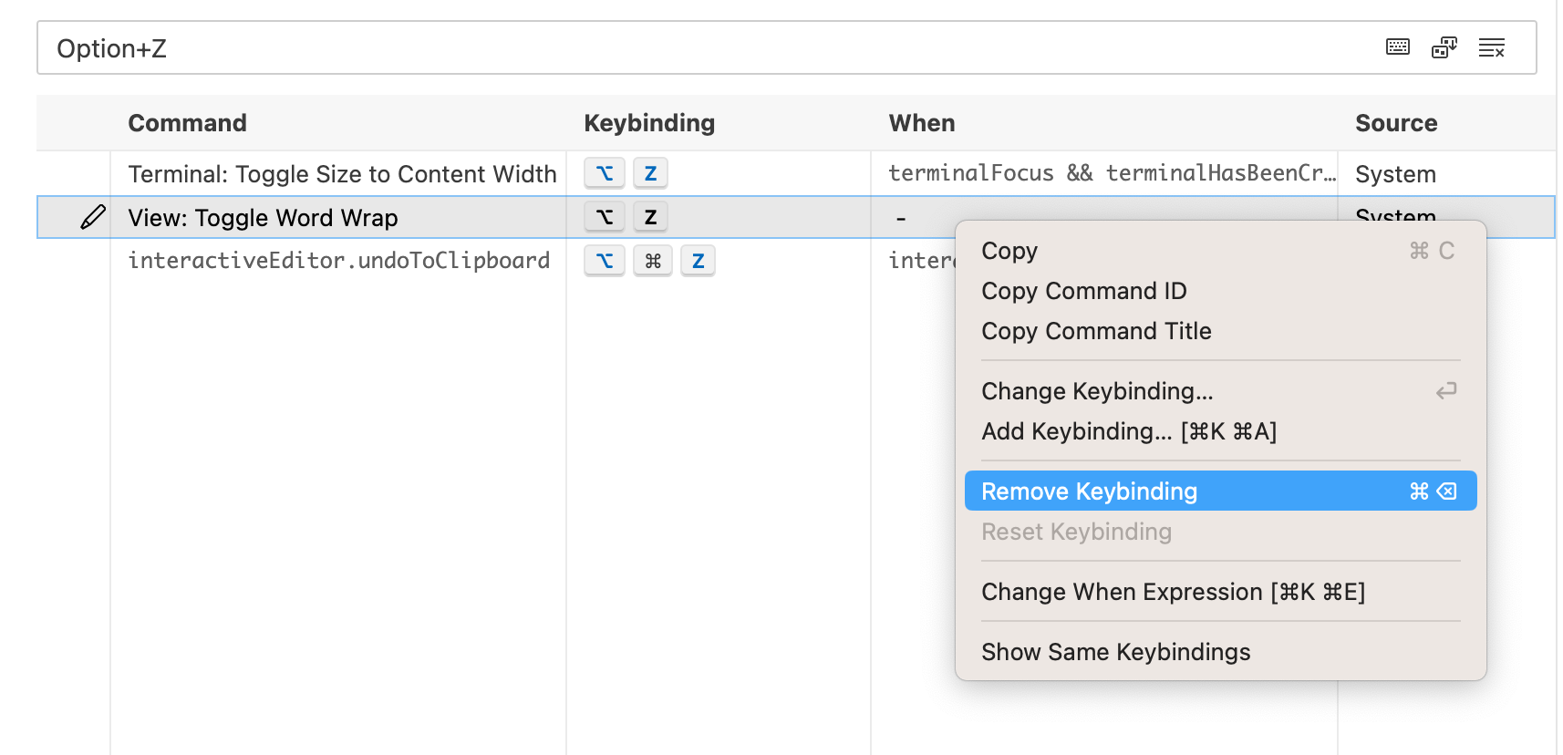 Key combination (Shift+)Opt+Z doesn't work on Mac · Issue #179869 · microsoft/vscode · GitHub