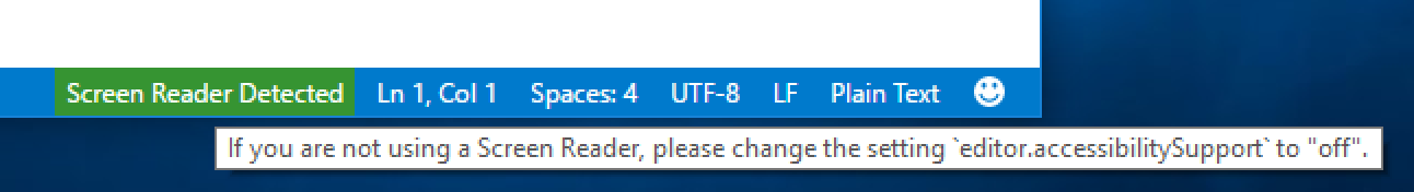 'Screen Reader detected' notification permanently on bottom bar · Issue ...