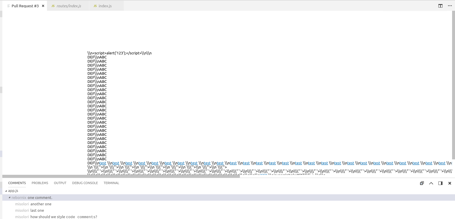 Big List of Naughty Strings breaks the rendering of a PR · Issue #322 · microsoft/vscode-pull ...