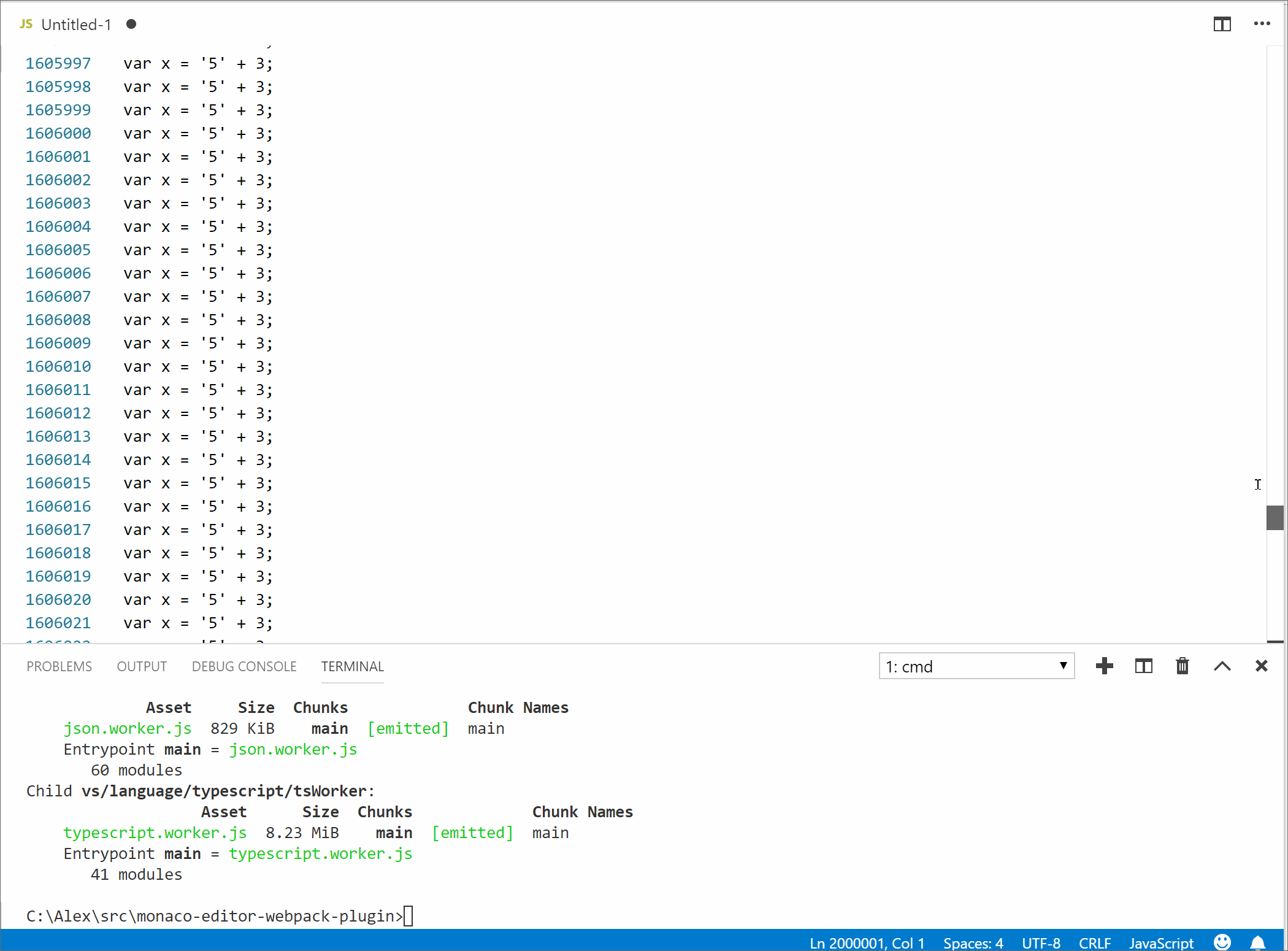 Crashing opening a huge JS file · Issue #63473 · microsoft/vscode · GitHub