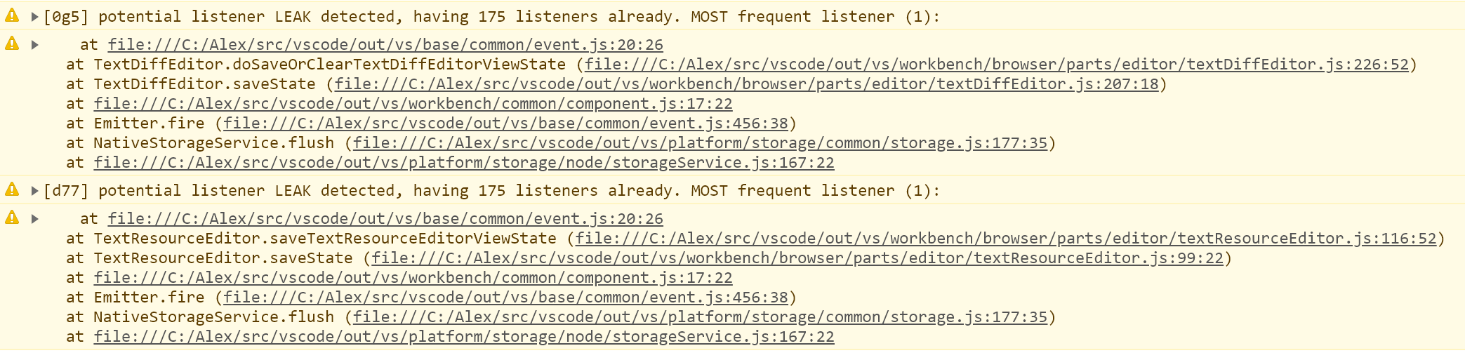 Potential Listener Leak Detected · Issue 110336 · Microsoftvscode