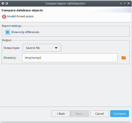 "Compare database objects": tries to "Open in Browser" despite "Save to ...