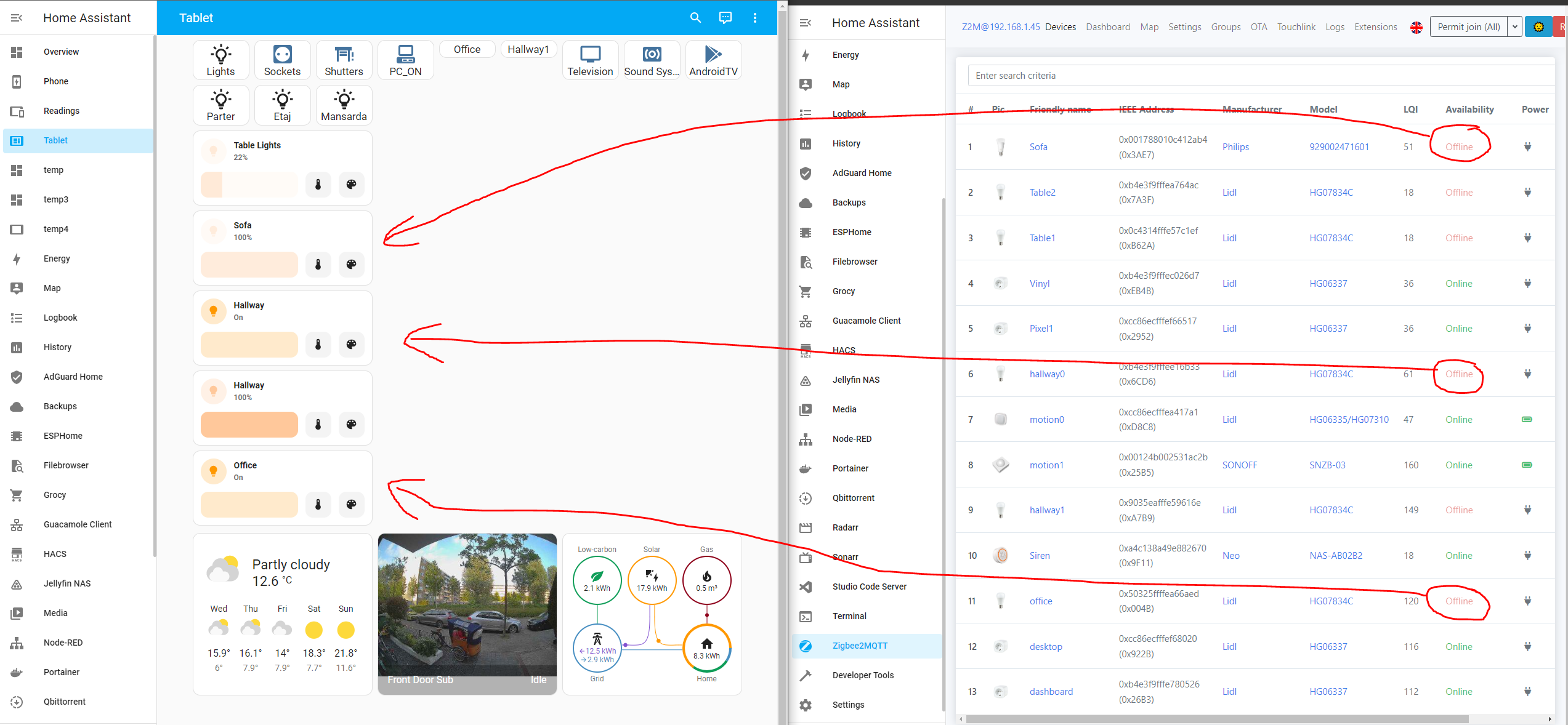 OFFLINE devices (lightbulbs) in Z2M shows up as ON in home assistannt ...