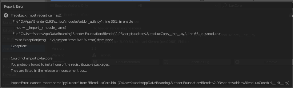 LuxCore 2.6 Alpha on Blender 2.93.1 · Issue #727 · LuxCoreRender/BlendLuxCore · GitHub
