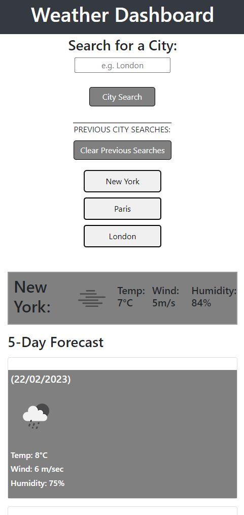 GitHub - DericWard/module-8-challenge-weather-app: A JS weather app that brings back today's and ...