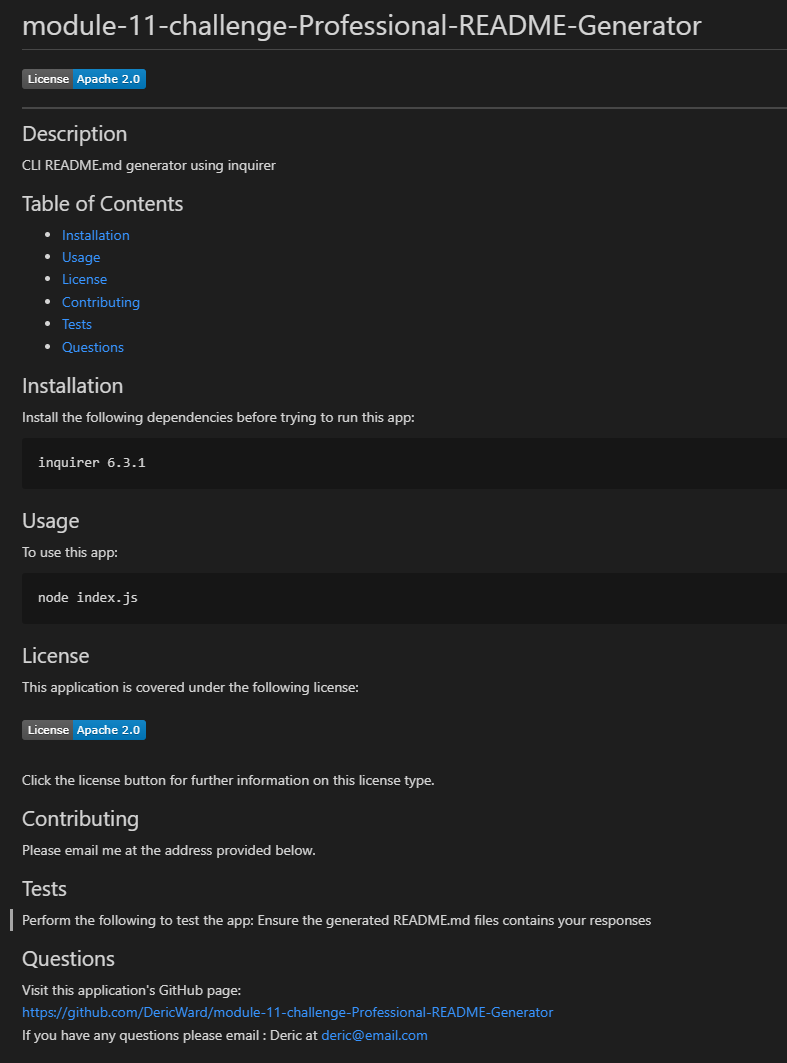 GitHub - DericWard/module-11-challenge-Professional-README-Generator GitHub - DericWard/module-11-challenge-Professional-README-Generator