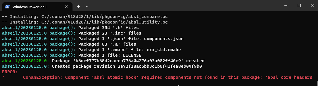 [package] abseil/20230125.0: Package step fails on windows - Required component names contain ...