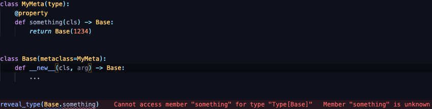 Metaclass properties are Unknown when using __new__ in a derived class ...