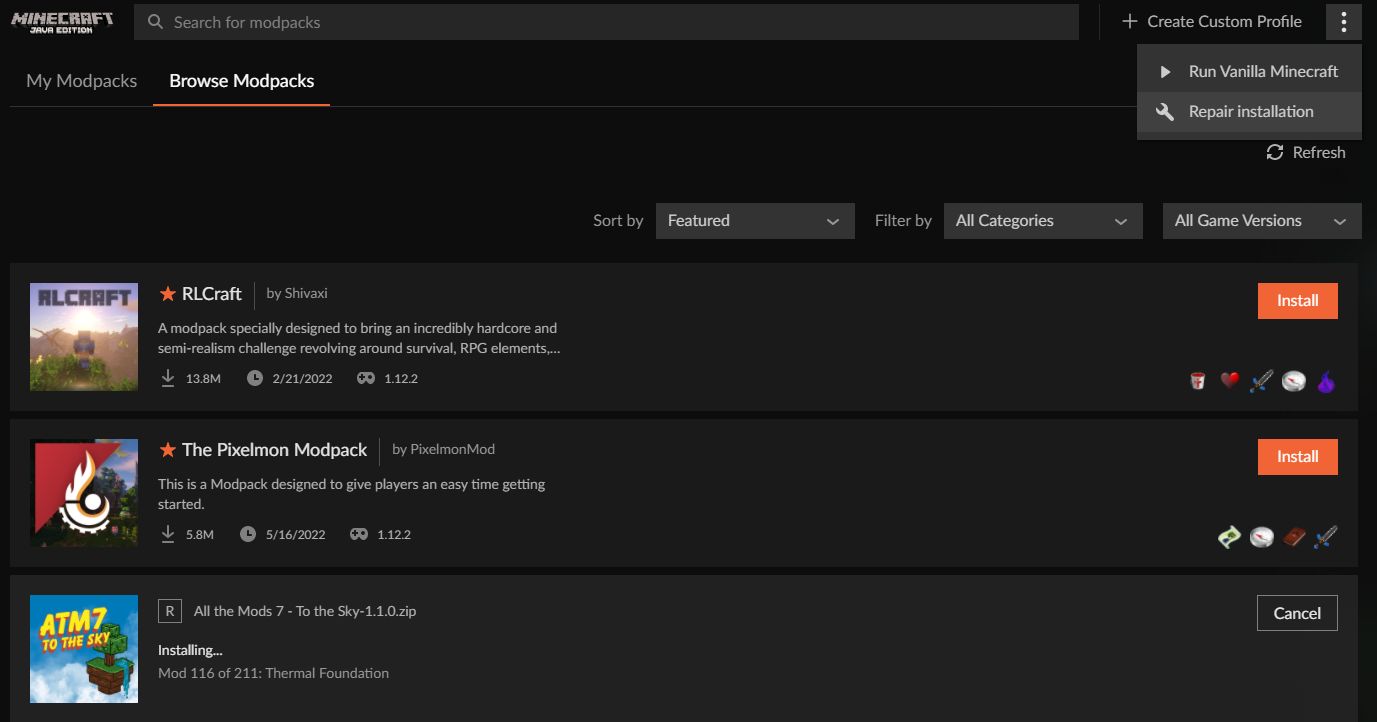 Modpack not installing with curseforge · Issue #182 · AllTheMods/All ...