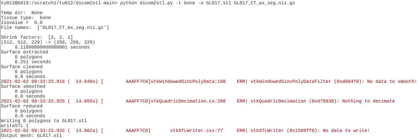 How to convert one segmentation file 'nii.gz' to multiple individual '.stl' slice files using ...