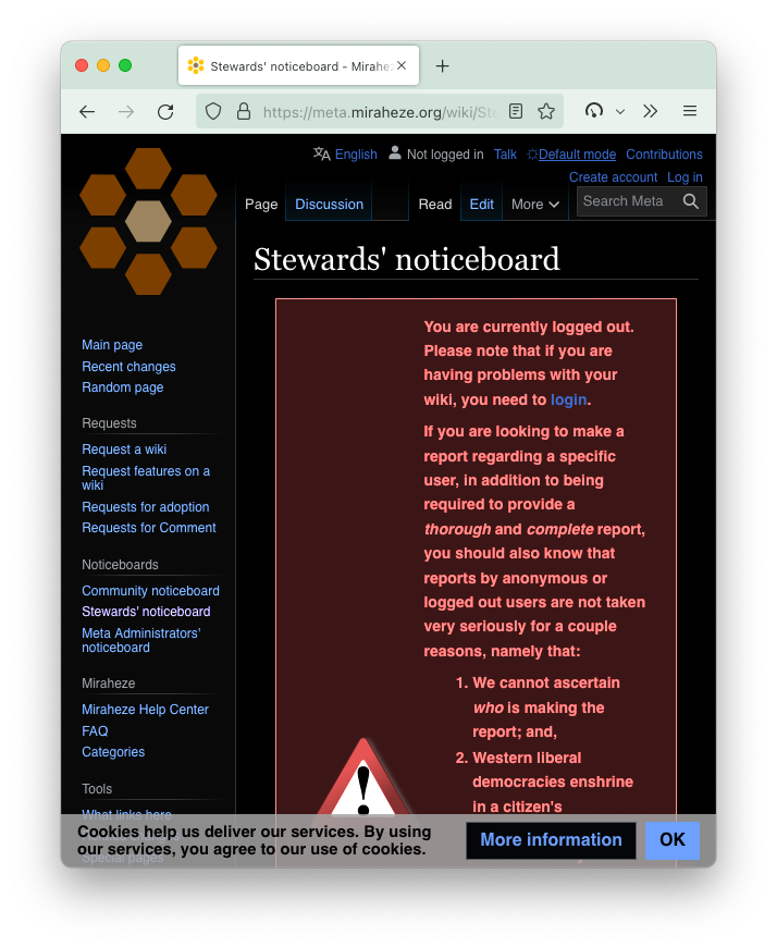 meta.miraheze.org - "Cookie permission" message no longer keeps its ...