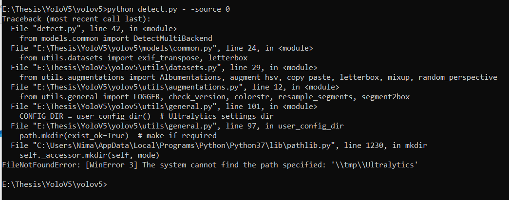 FileNotFoundError: [WinError 3] 系统找不到指定的路径。: '\\tmp\\Ultralytics ...