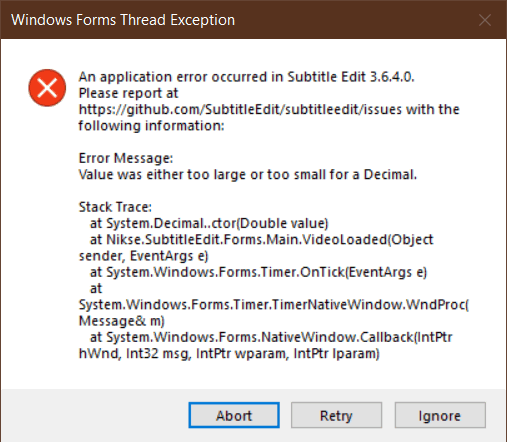 Windows Forms Thread Exception · Issue #5610 · SubtitleEdit/subtitleedit · GitHub