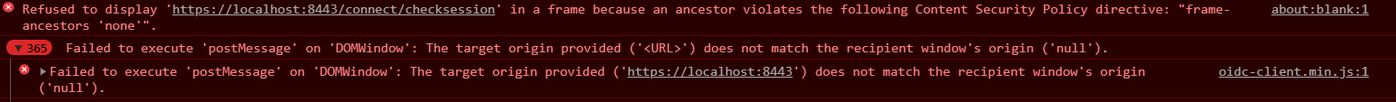 Failed to execute 'postMessage' on 'DOMWindow' · Issue #1006 · IdentityModel/oidc-client-js · GitHub