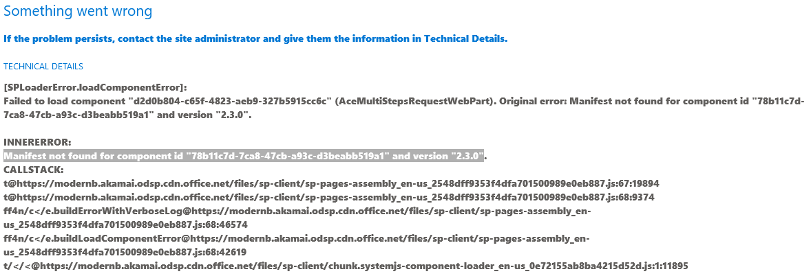 Manifest not found for component id "78b11c7d-7ca8-47cb-a93c-d3beabb519a1" and version "2.3.0 ...