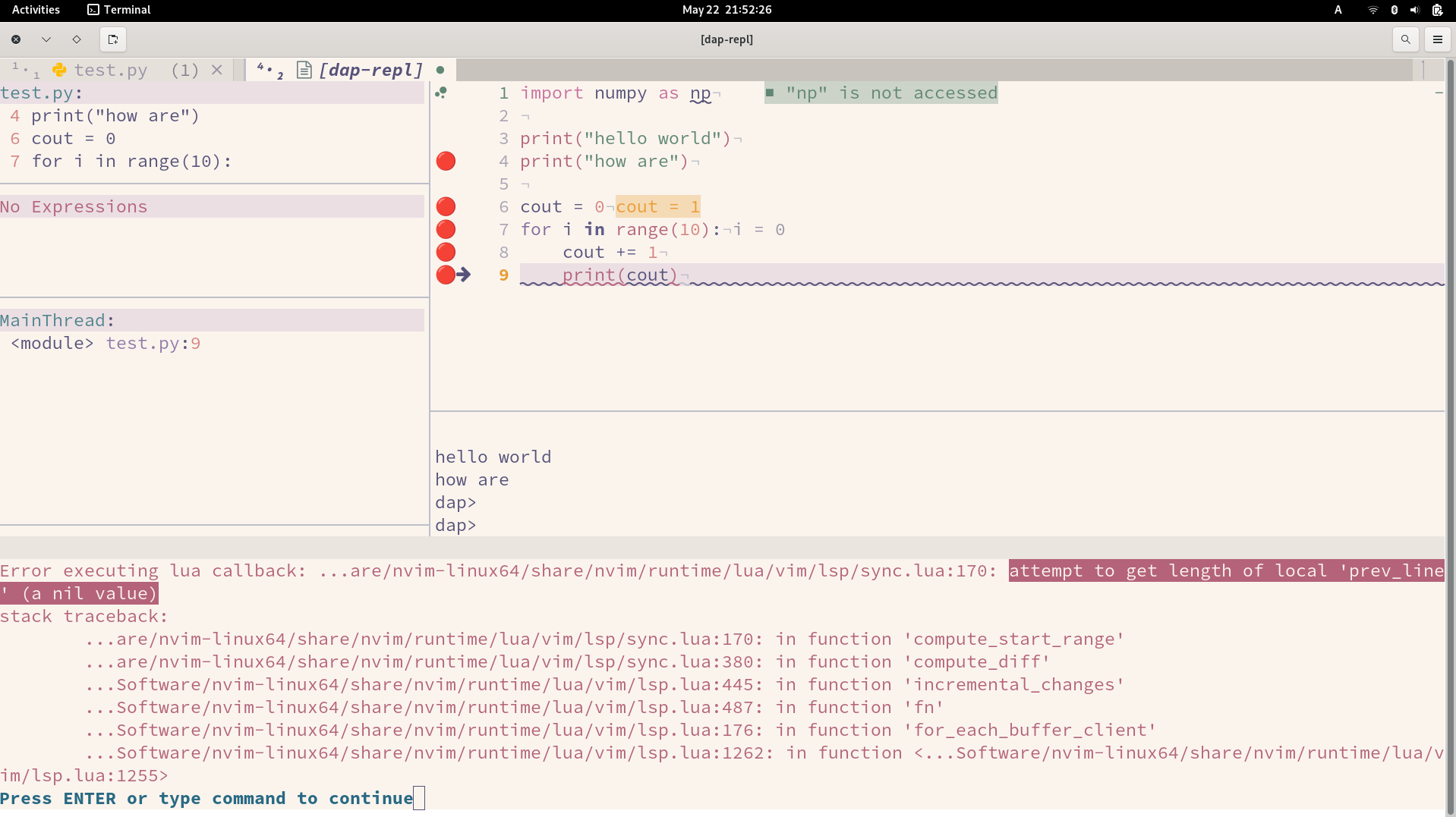 attempt to get length of local 'prev_line ' (a nil value) · Issue #102 · rcarriga/nvim-dap-ui ...