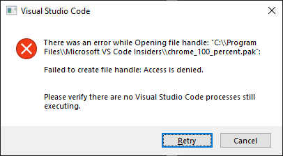 On Update, getting error "Unable to write program user data. Please make sure the following ...