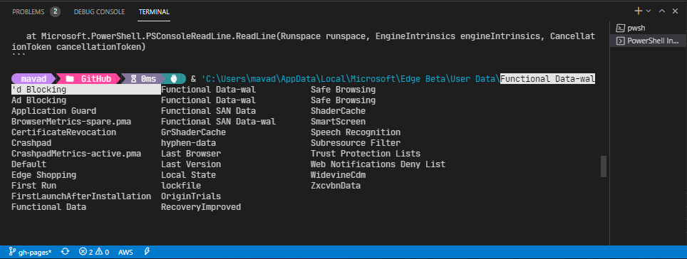Exception thrown in stout VS Code Integrated Console right arrow while looking at autocomplete ...