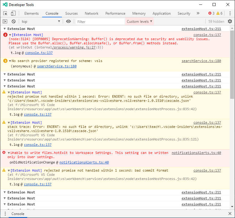 Live Share results in `Unable to write files.hotExit to Workspace Settings. This setting can be ...