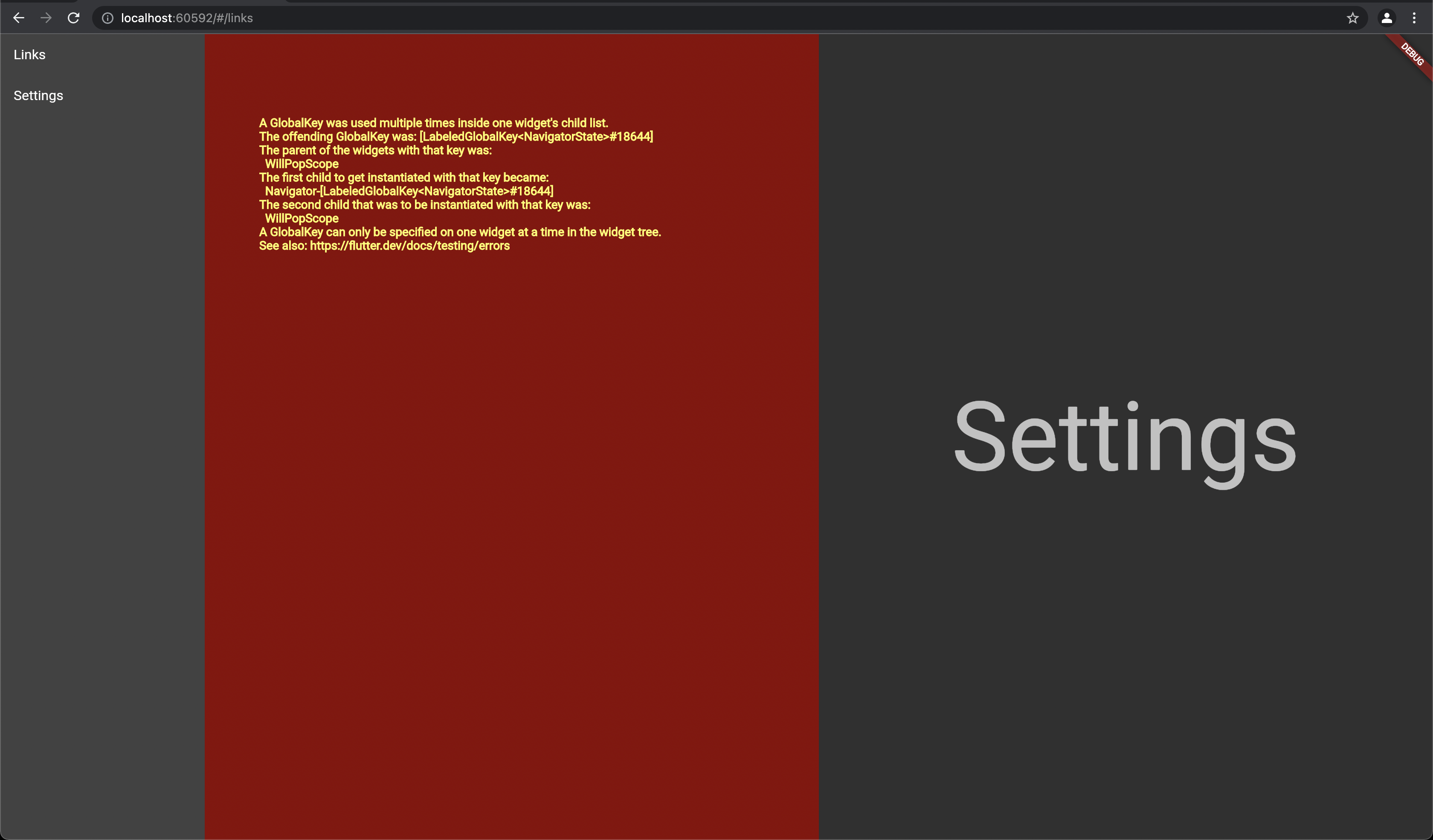 "GlobalKey was used multiple times" when navigating back using browser back button (nested ...