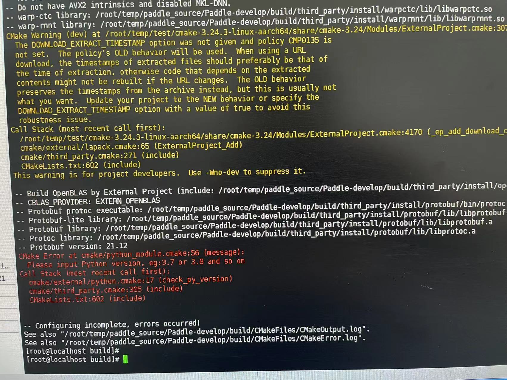 麒麟操作系统编译Pdddle 执行cmake时报错 · Issue #51352 · PaddlePaddle/Paddle · GitHub