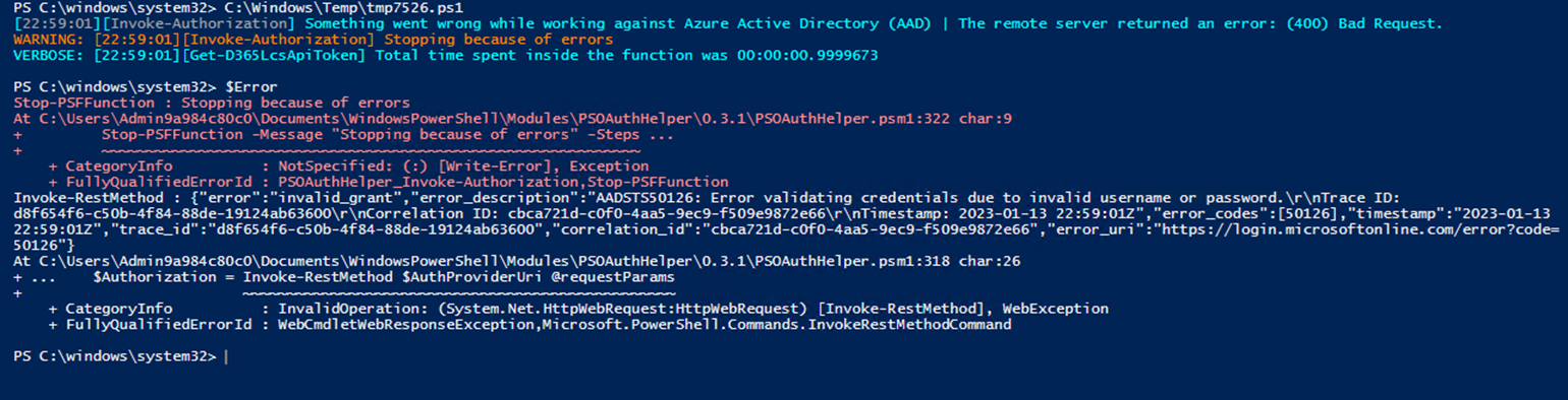 Get-D365LcsApiToken. Error 400 · Issue #705 · d365collaborative/d365fo.tools · GitHub