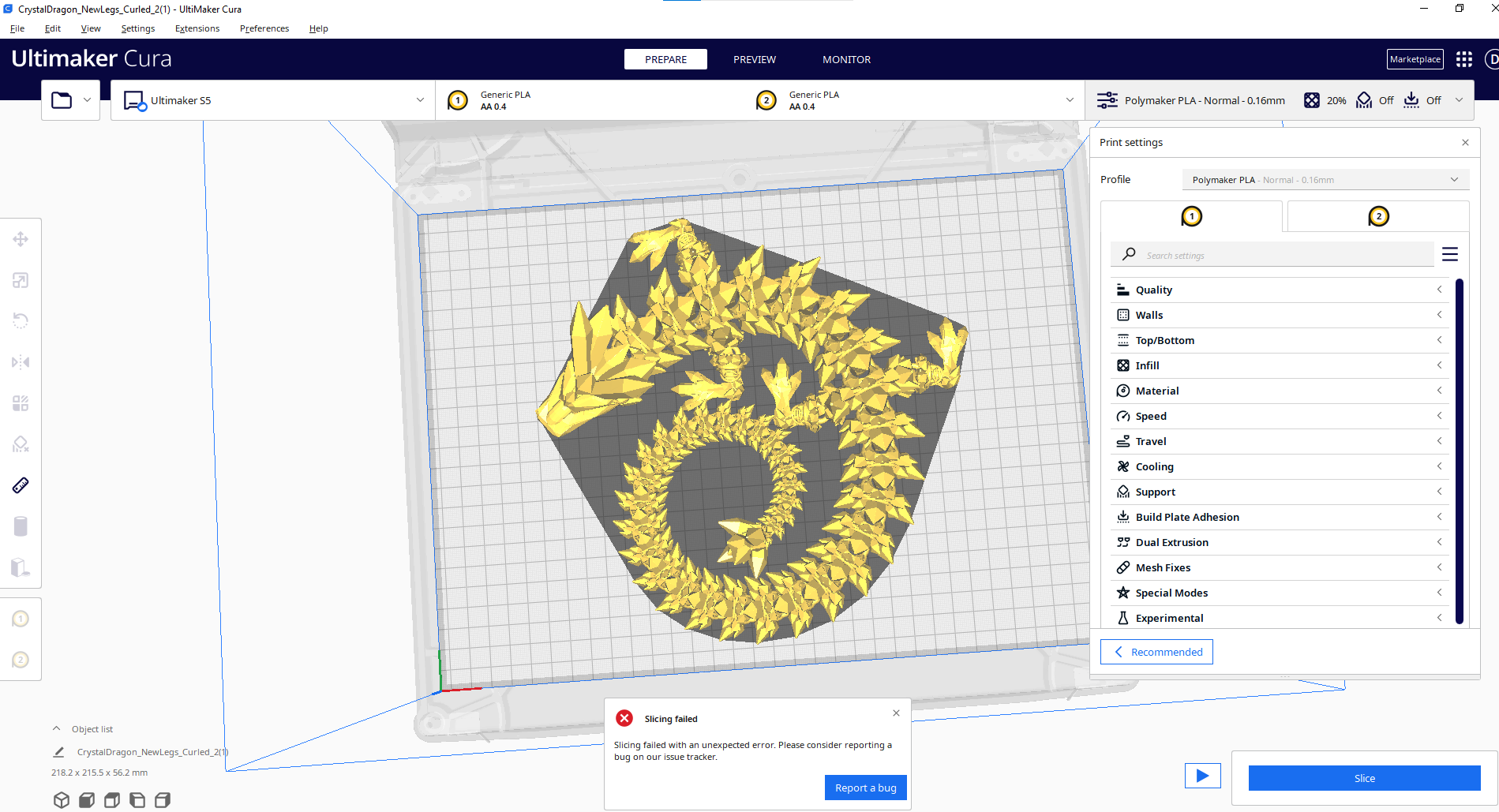 Slicing Fails · Issue 14556 · Ultimaker Cura · Github