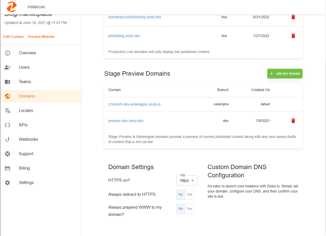 Instances Domains Tab · Issue 892 · Zesty Iowebsite · Github 5527